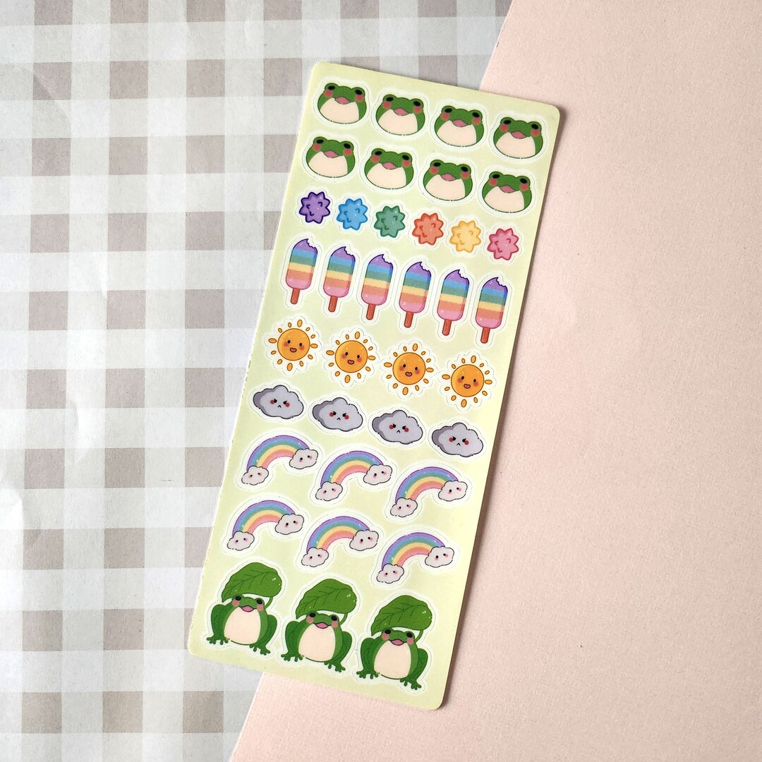 Cute Rainbow Froggy-themed Sticker Sheet, Frog, Green Sticker, Laptop ...