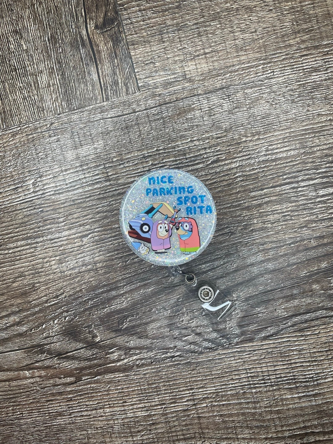Two Inch Round Bluey Grannies Inspired Badge Reel Interchangeable Face ...