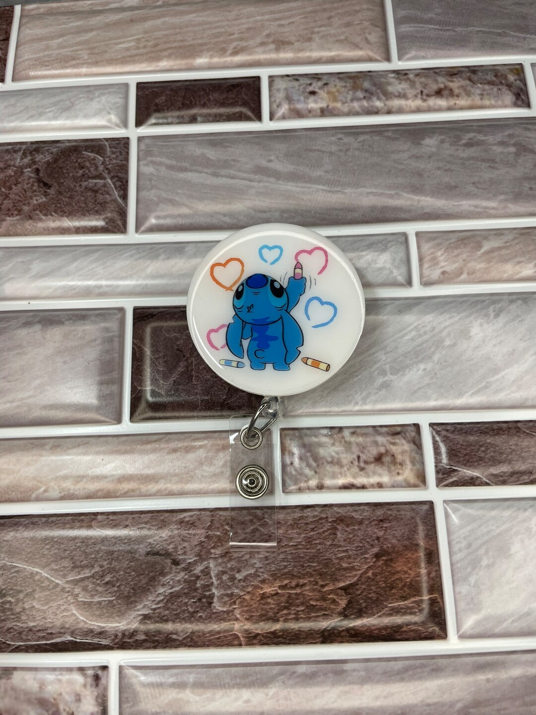 Love Heart Drawing Stitch Inspired Badge Reel Interchangeable Face ...