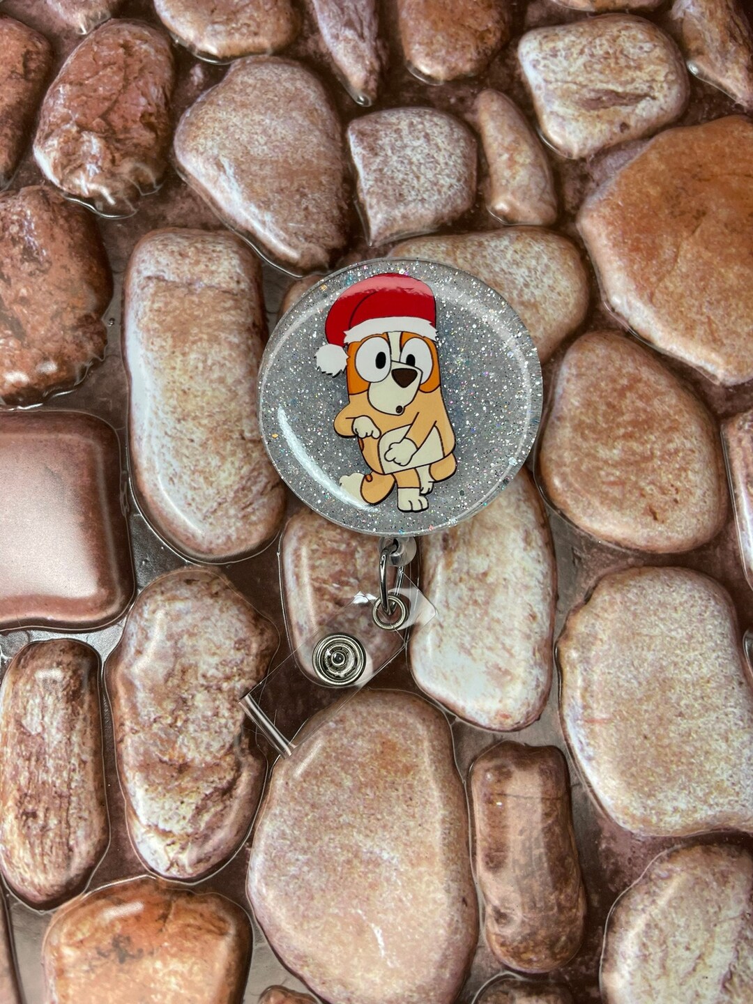 Christmas Bingo Inspired Badge Reel Interchangeable Face Acrylic Beaded ...