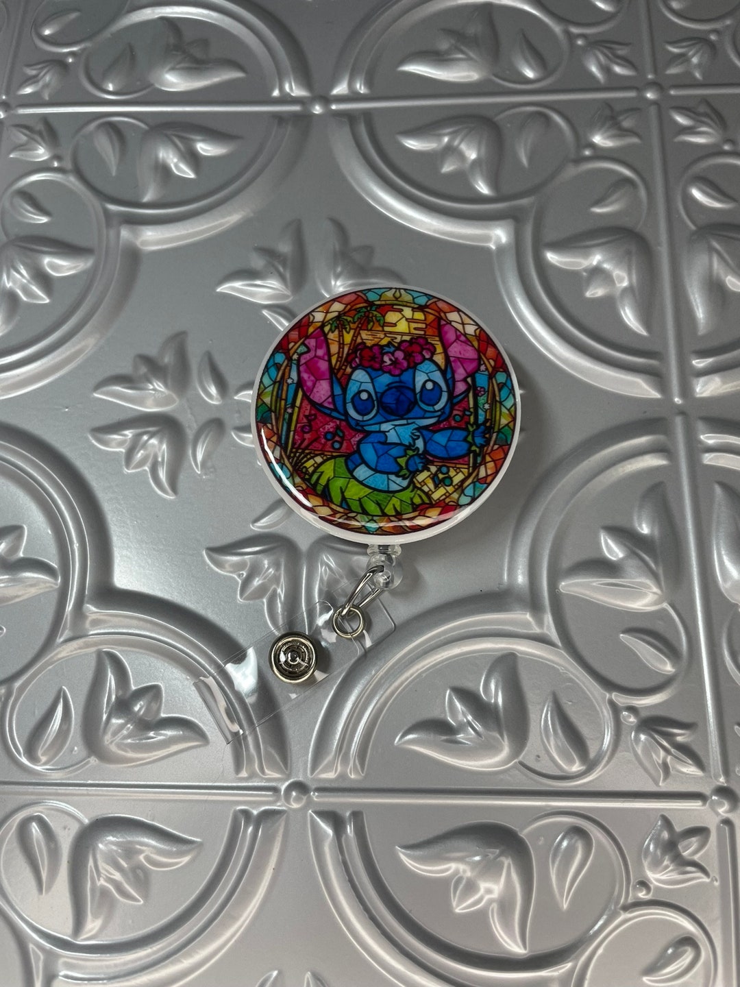 Stained Glass Stitch Inspired Badge Reel; Interchangeable Face; Acrylic ...