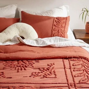3 Piece Rust Flower Cotton Tufted Duvet Cover / King, Queen, Twin ...