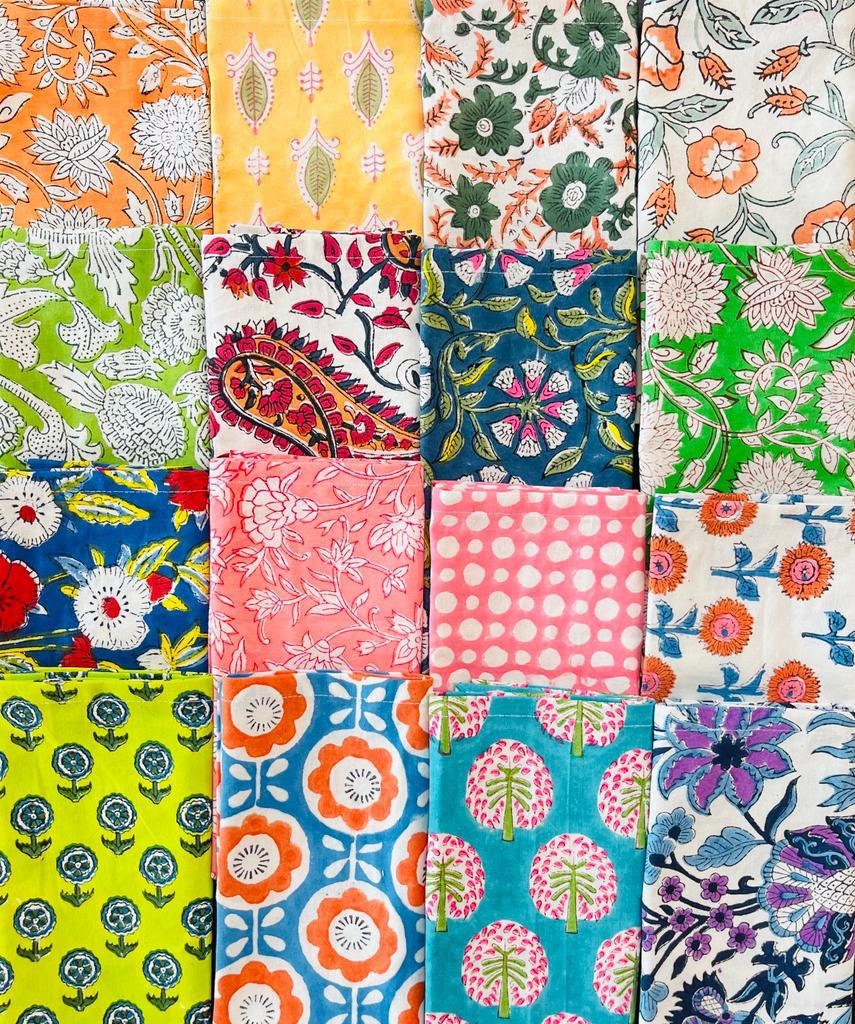 Assorted Napkin Set, 50 Pack of Handblock Printed Napkins, Bohemian ...