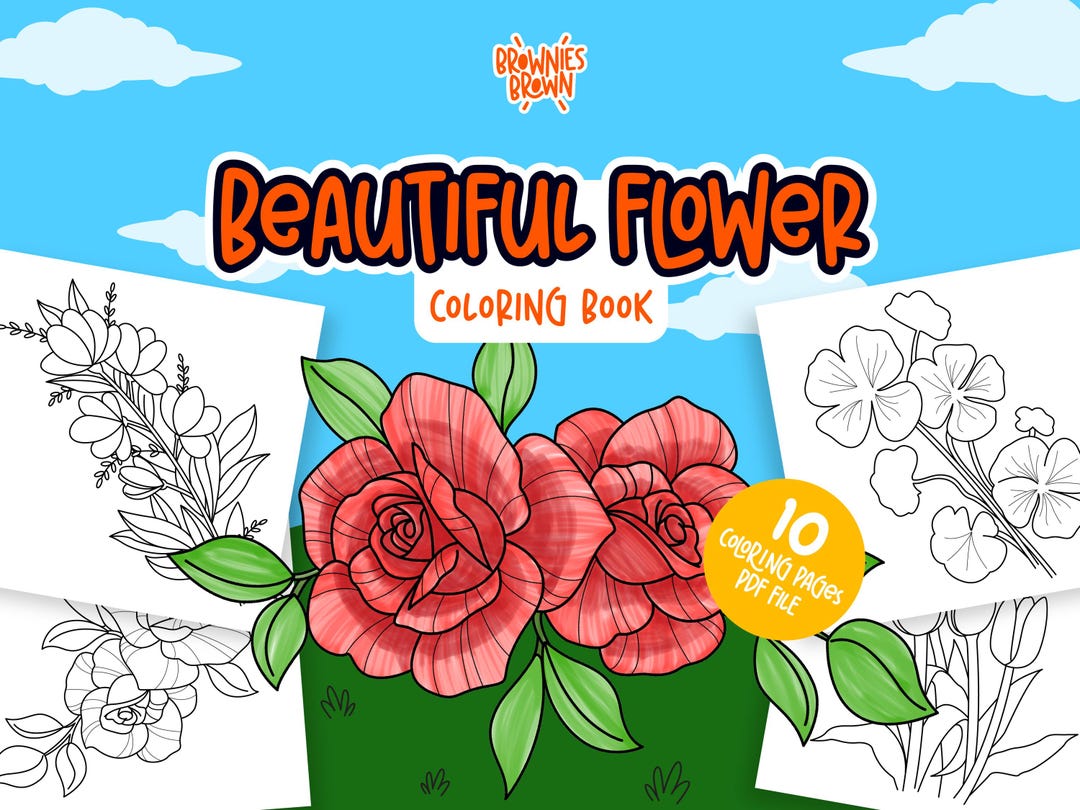 Beautiful Flower Coloring Book, Printable Drawing Digital Download PDF ...