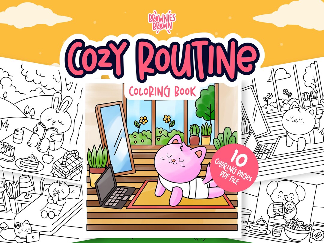 Cute Cozy Routine Coloring Book, Printable Drawing Digital Download PDF ...