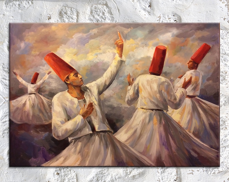 Whirling Dervish Oil Painting Canvas Print Islamic Wall Art, Islamic ...