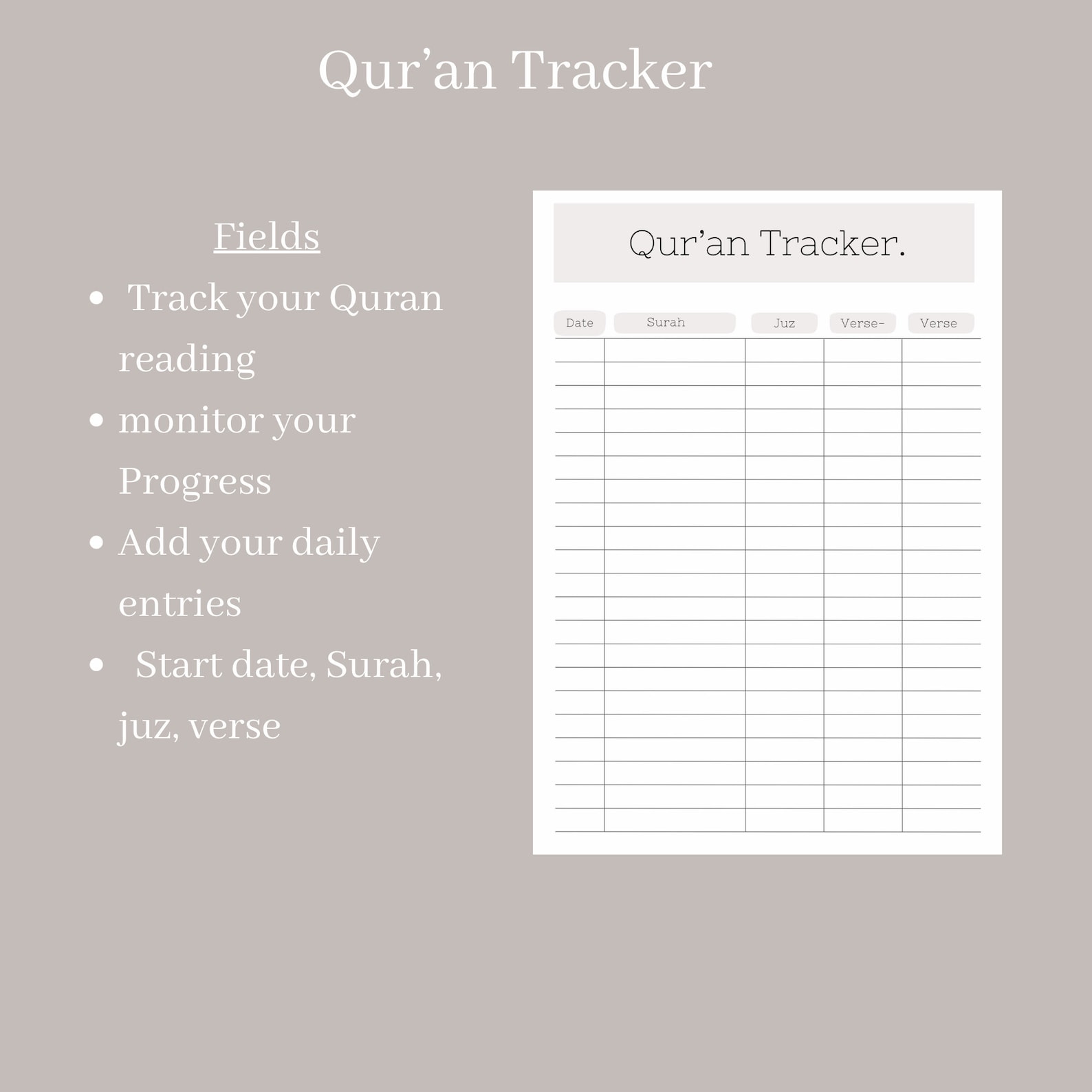 Quran Tracker + Part 30|juz Amma Checklist| Daily Reading Log ...