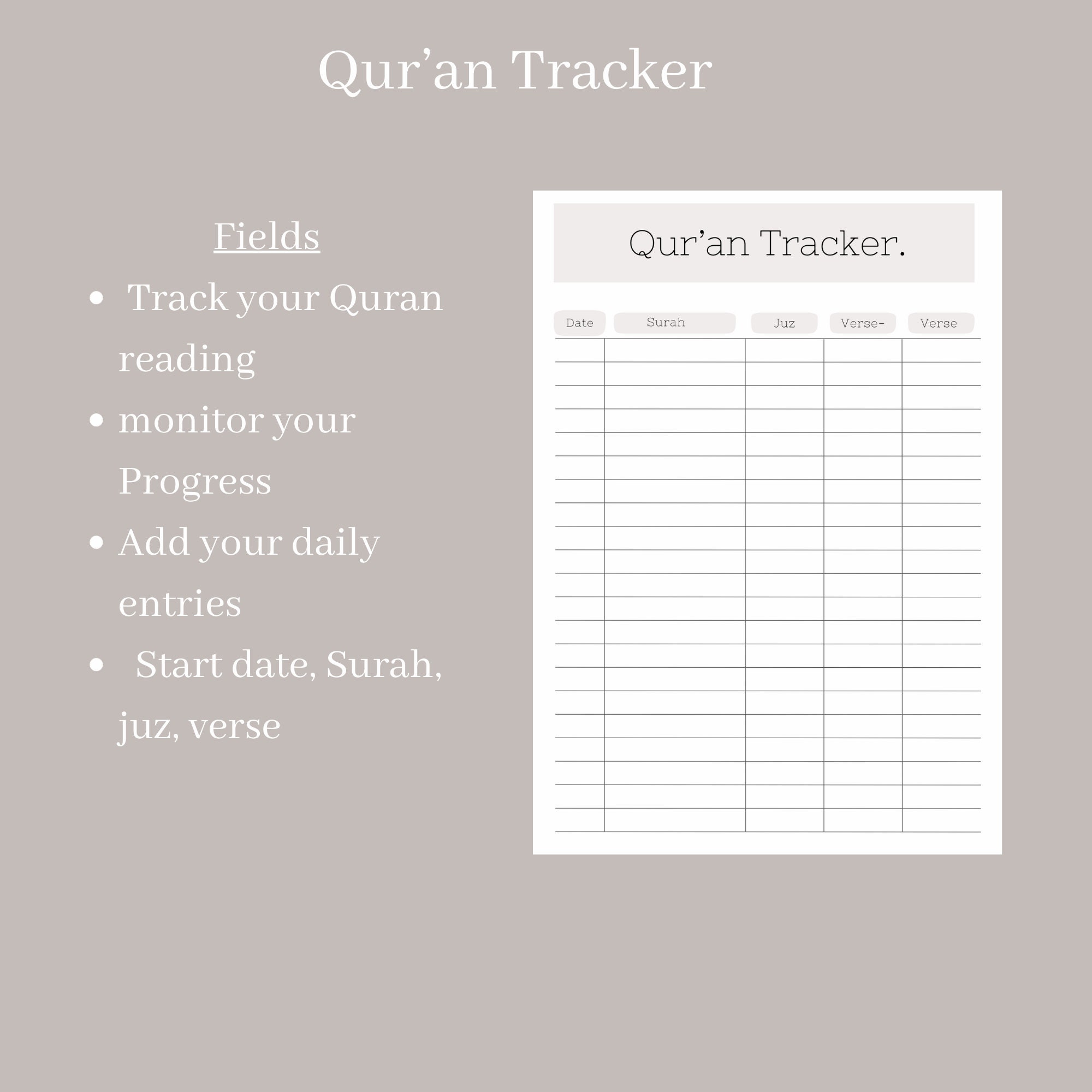 Quran Tracker + Part 30|juz Amma Checklist| Daily Reading Log ...