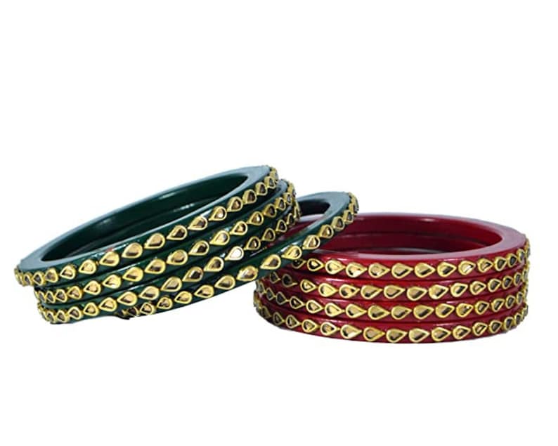 Red and Green Color Lakh Bangles Set of 8 Bangles Lac Bangles Bridal ...