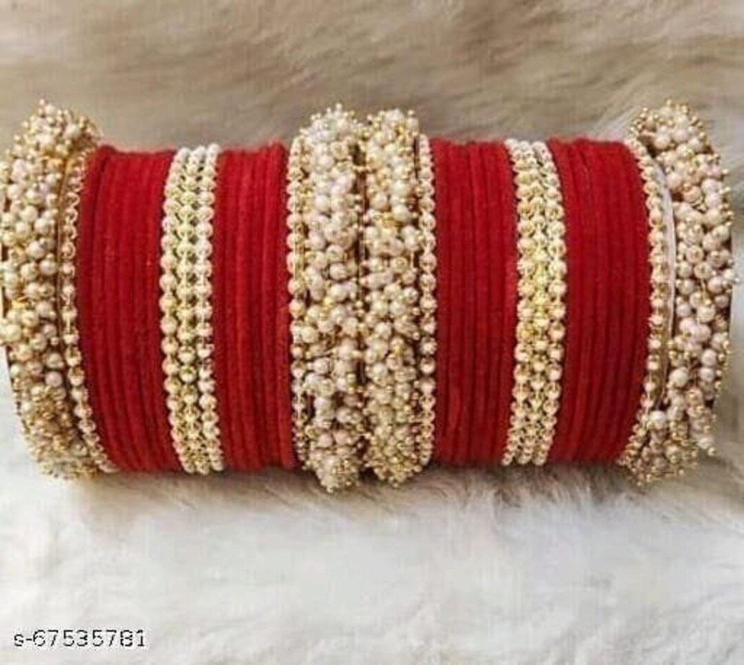 Red Color Velvet Met Shinning Bangles Indian Pakistani Wedding Bangles ...