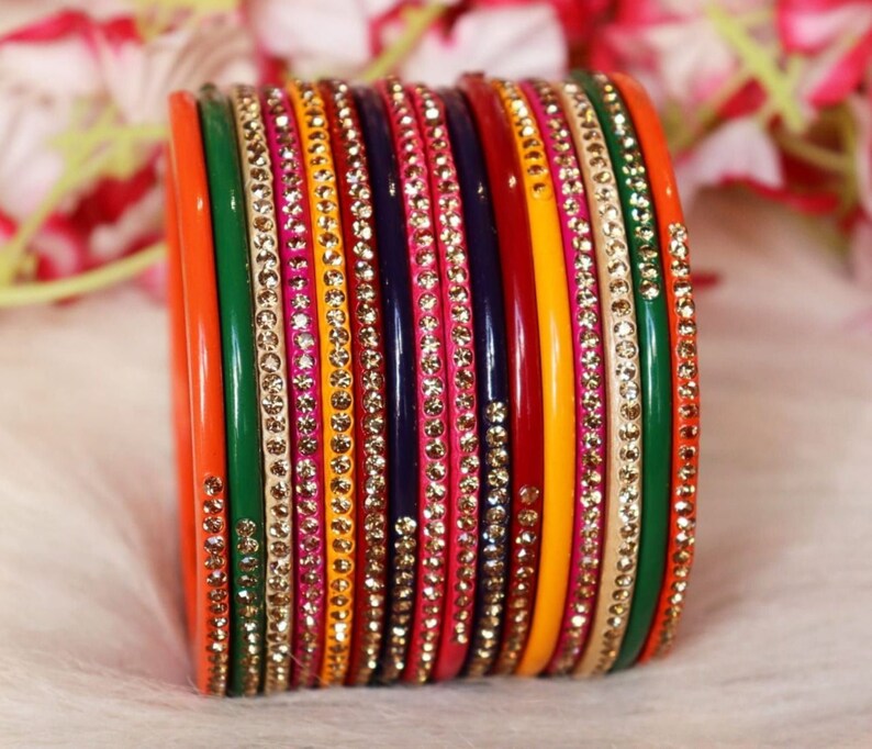 Multi Color Lakh Bangles Set of 16 Bangles Lac Bangles Bridal Wedding ...