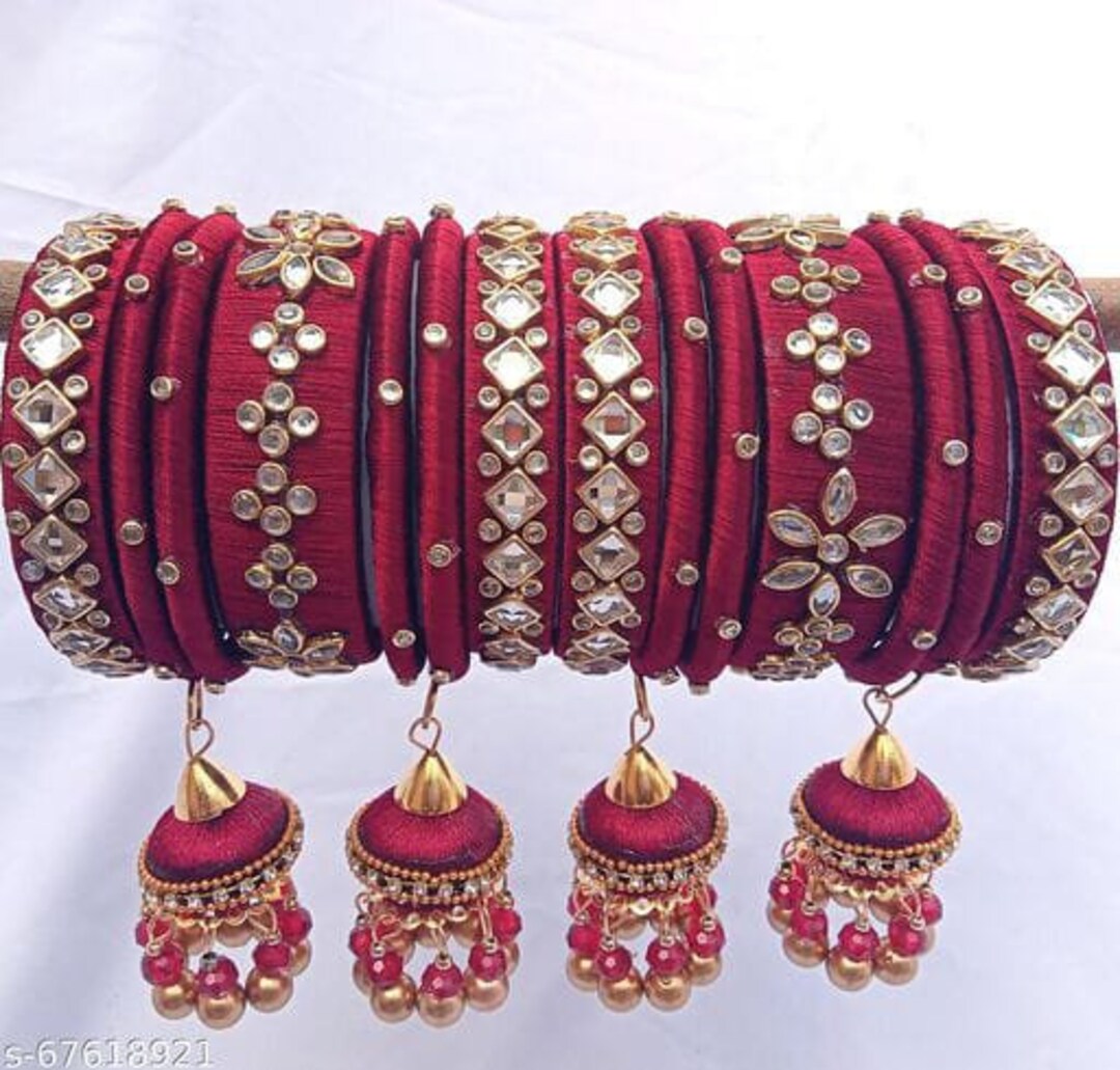 Maroon Color Silk Thread Long Heavy Tassel Dangling Bangles Indian ...