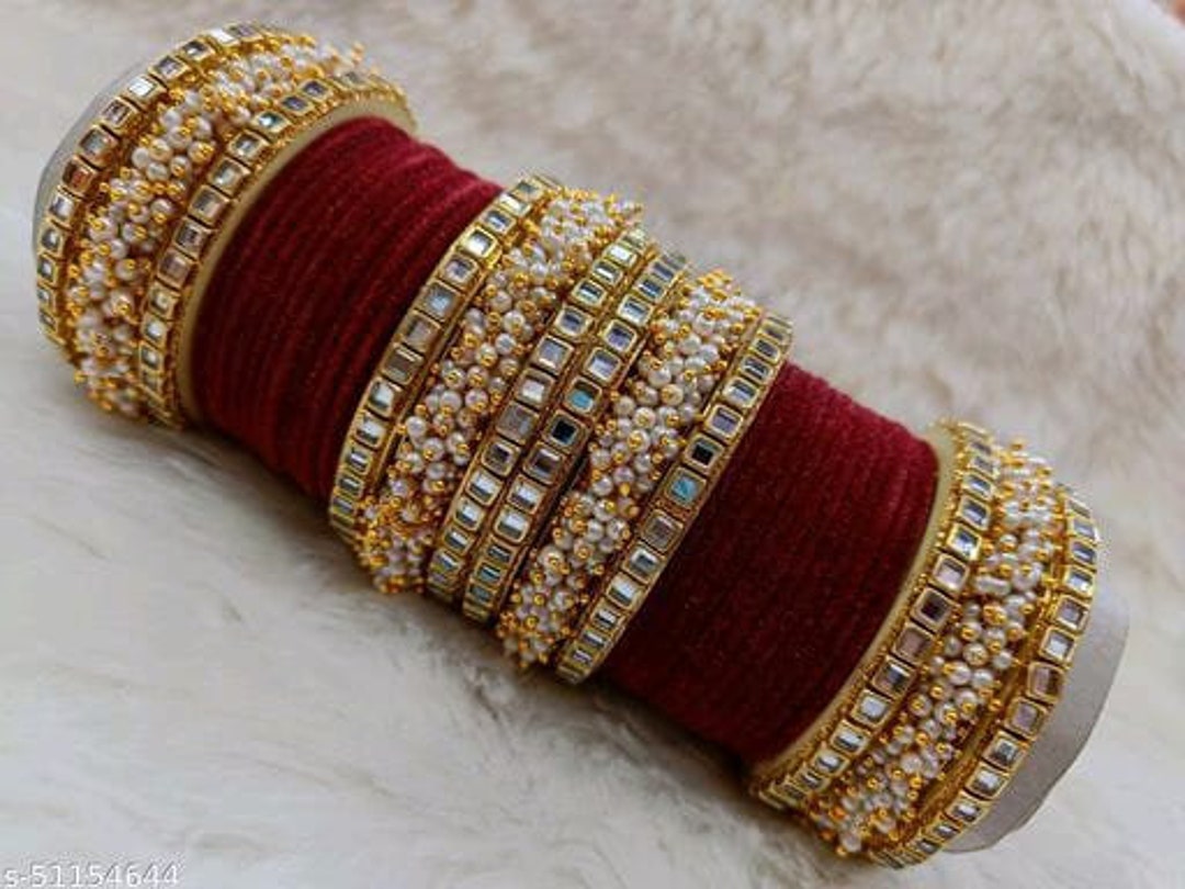 Maroon Color Velvet Met Shinning Bangles Indian Pakistani Wedding ...