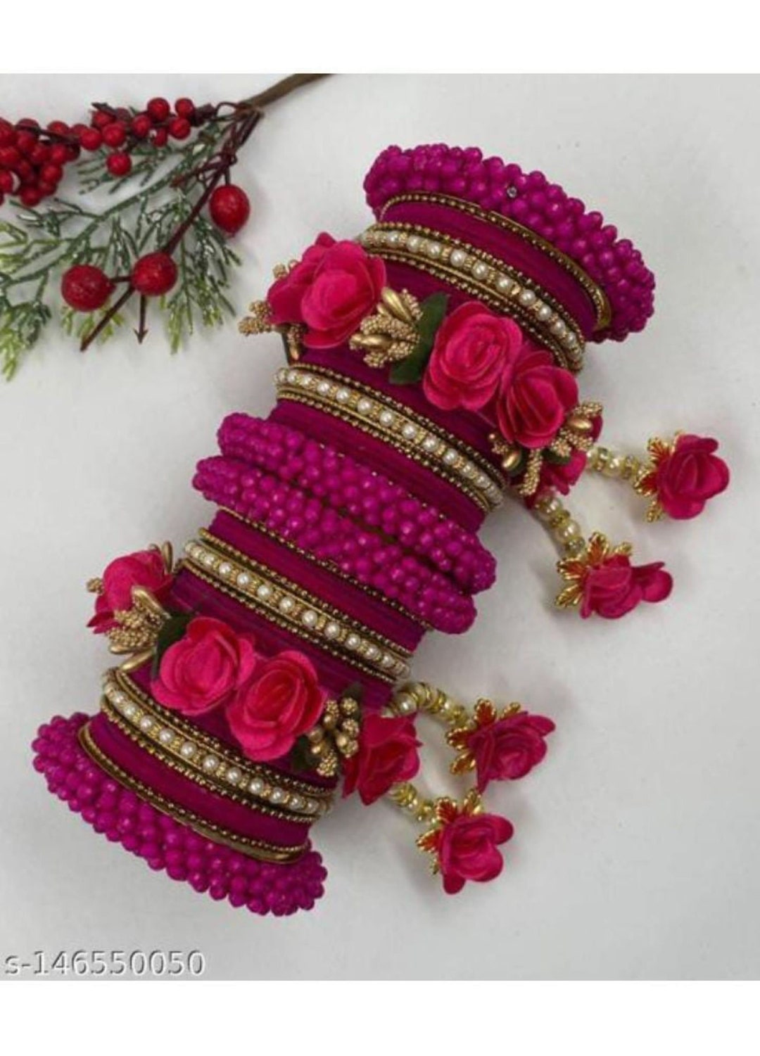 Rani Pink Velvet Met Shinning Bangles Indian Pakistani Wedding - Etsy