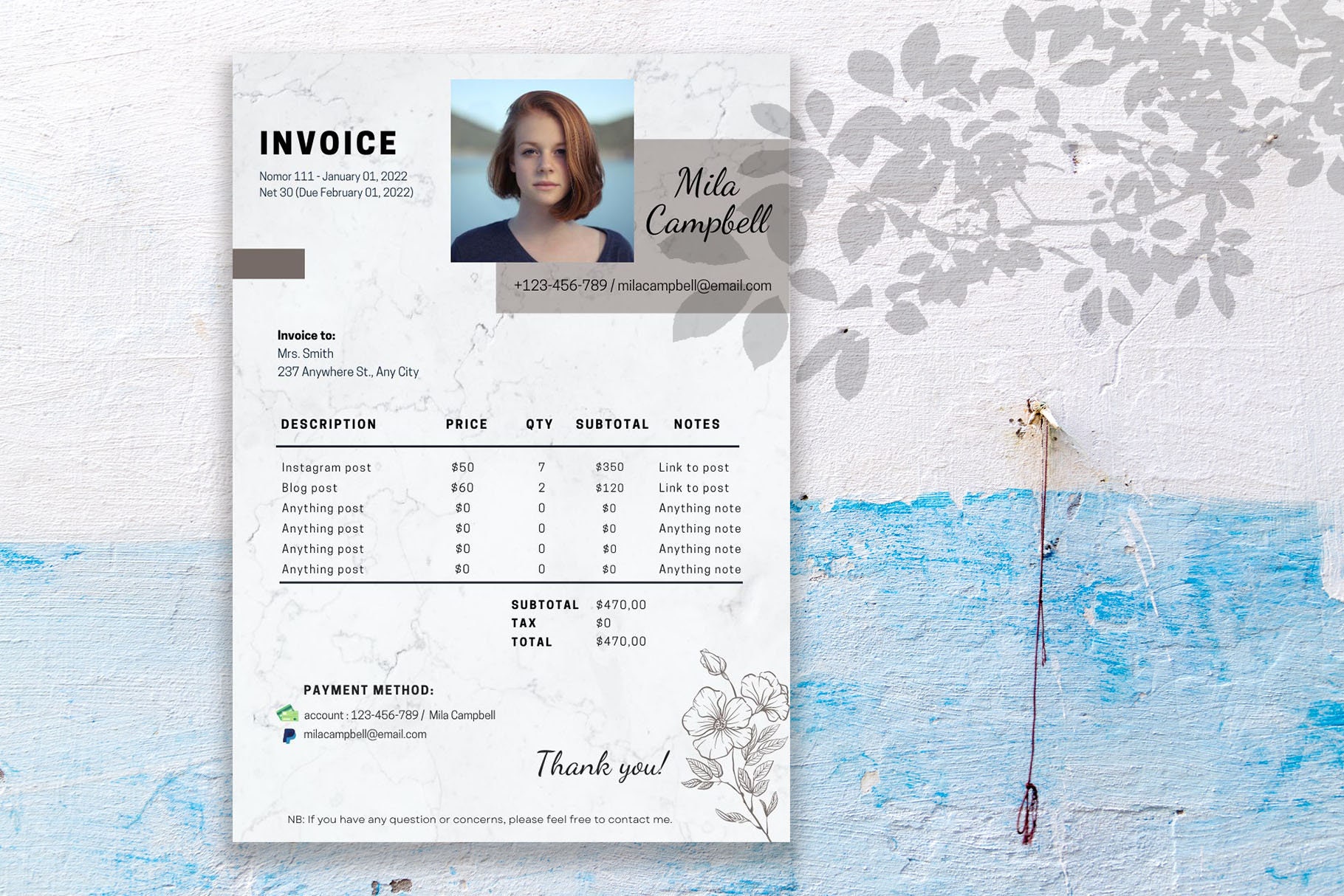 Invoice Template for Influencers & Bloggers. Editable Canva Template ...