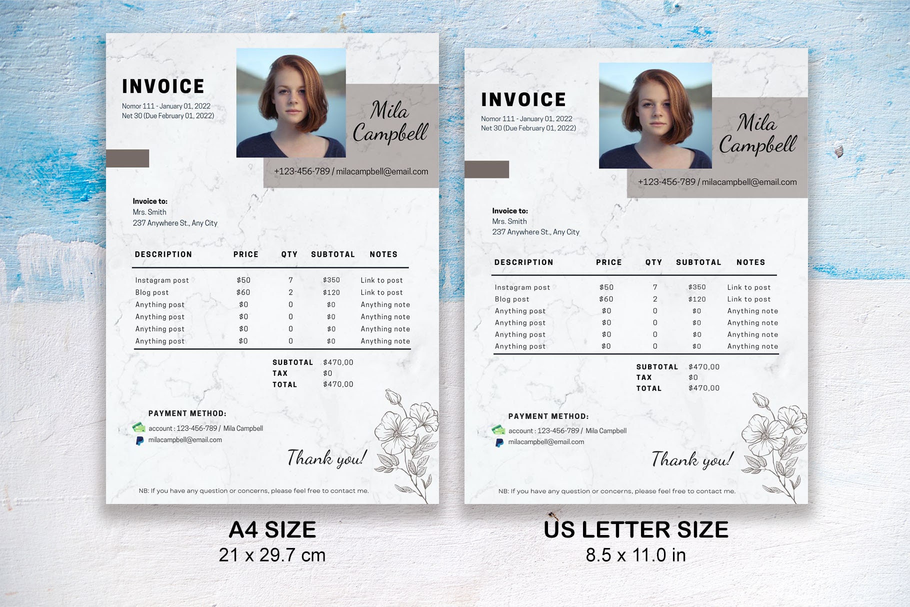 Invoice Template for Influencers & Bloggers. Editable Canva Template ...