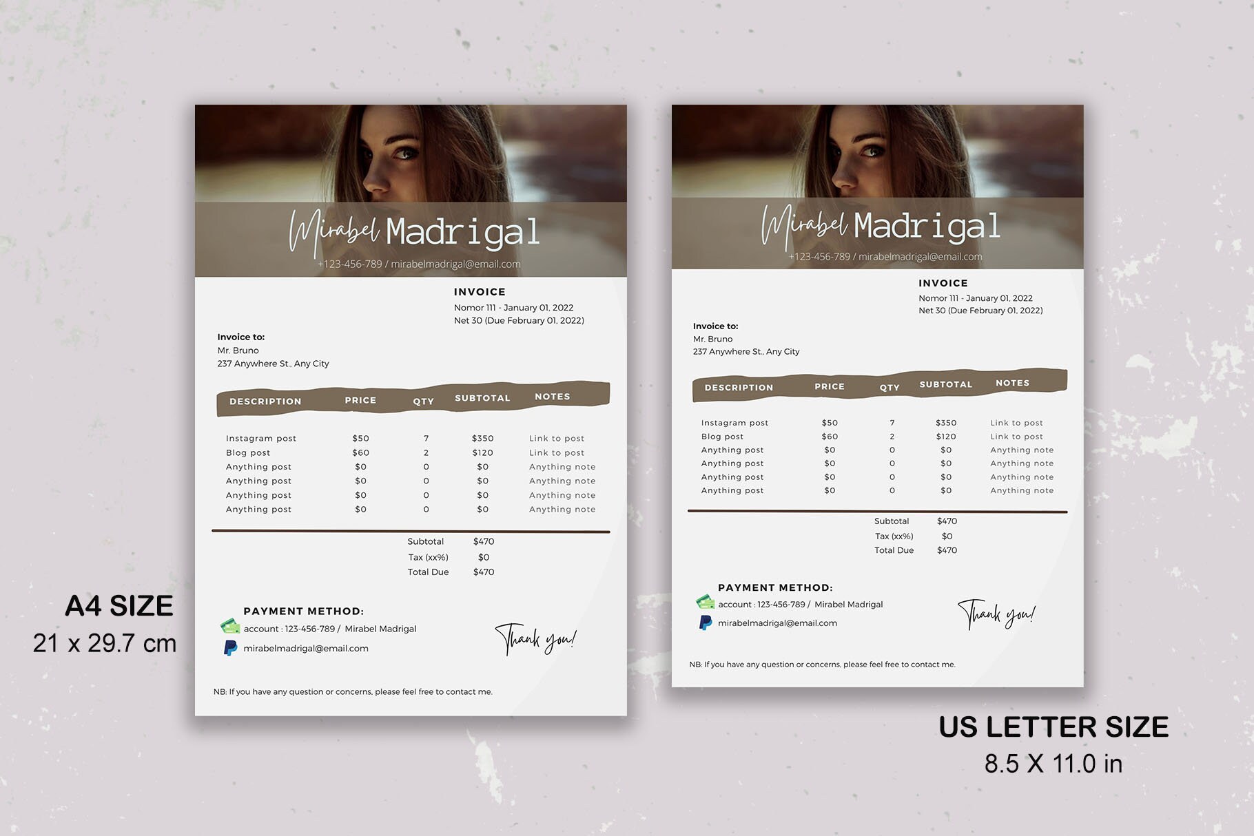 Invoice Template for Influencers & Bloggers. Editable Canva Template ...