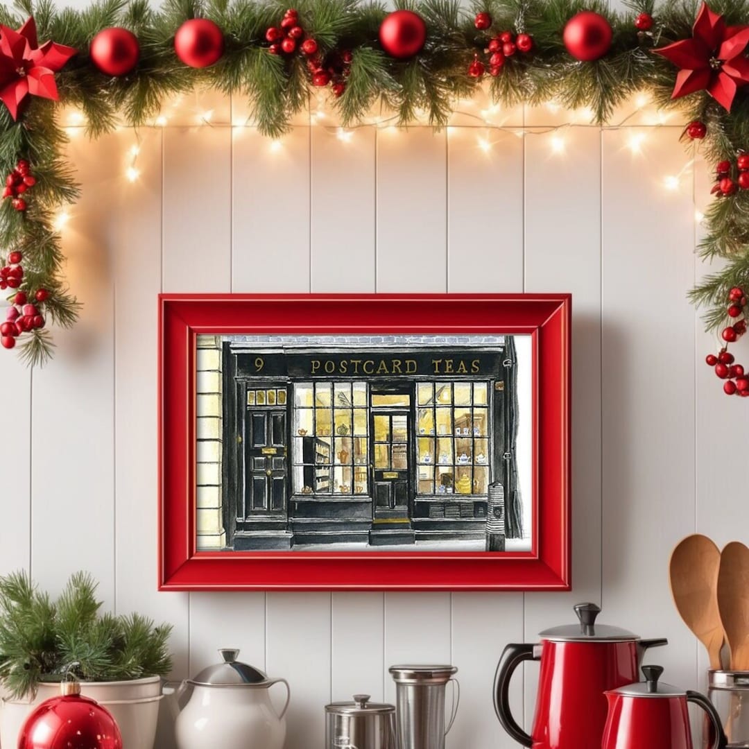 English Watercolor Storefront Old Shop London Wall Art Tea Shop ...