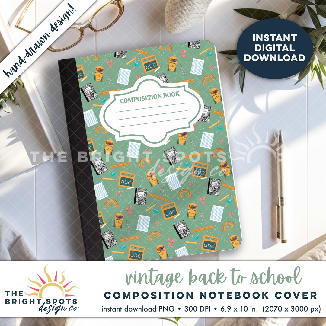 Vintage Green Composition Notebook Cover: Back to School PNG (digital ...