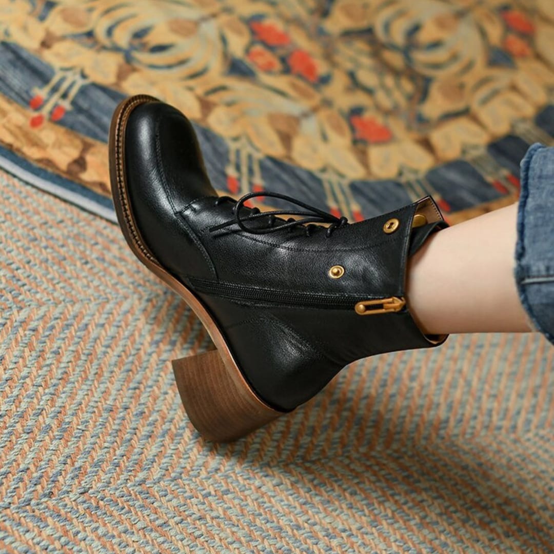 Genuine Leather Shoes Mary Jane Shoes Women Boots Lace up - Etsy