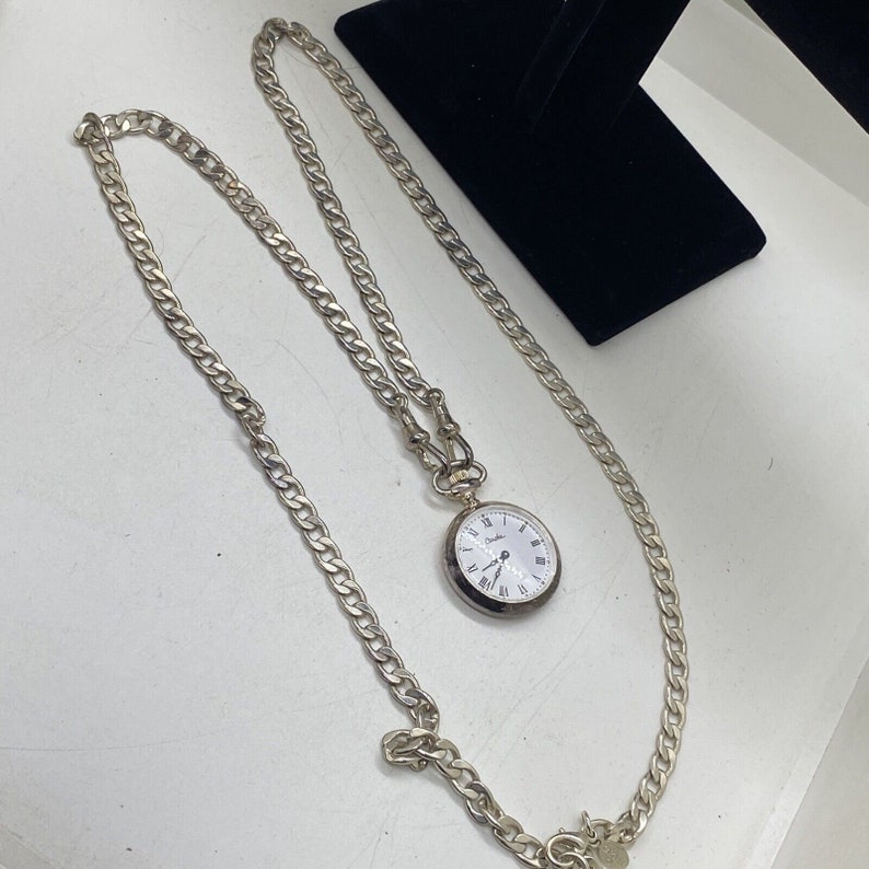 Vintage Carolee Women's Pocket Watch Silver Tone Quartz 30mm on 32 ...
