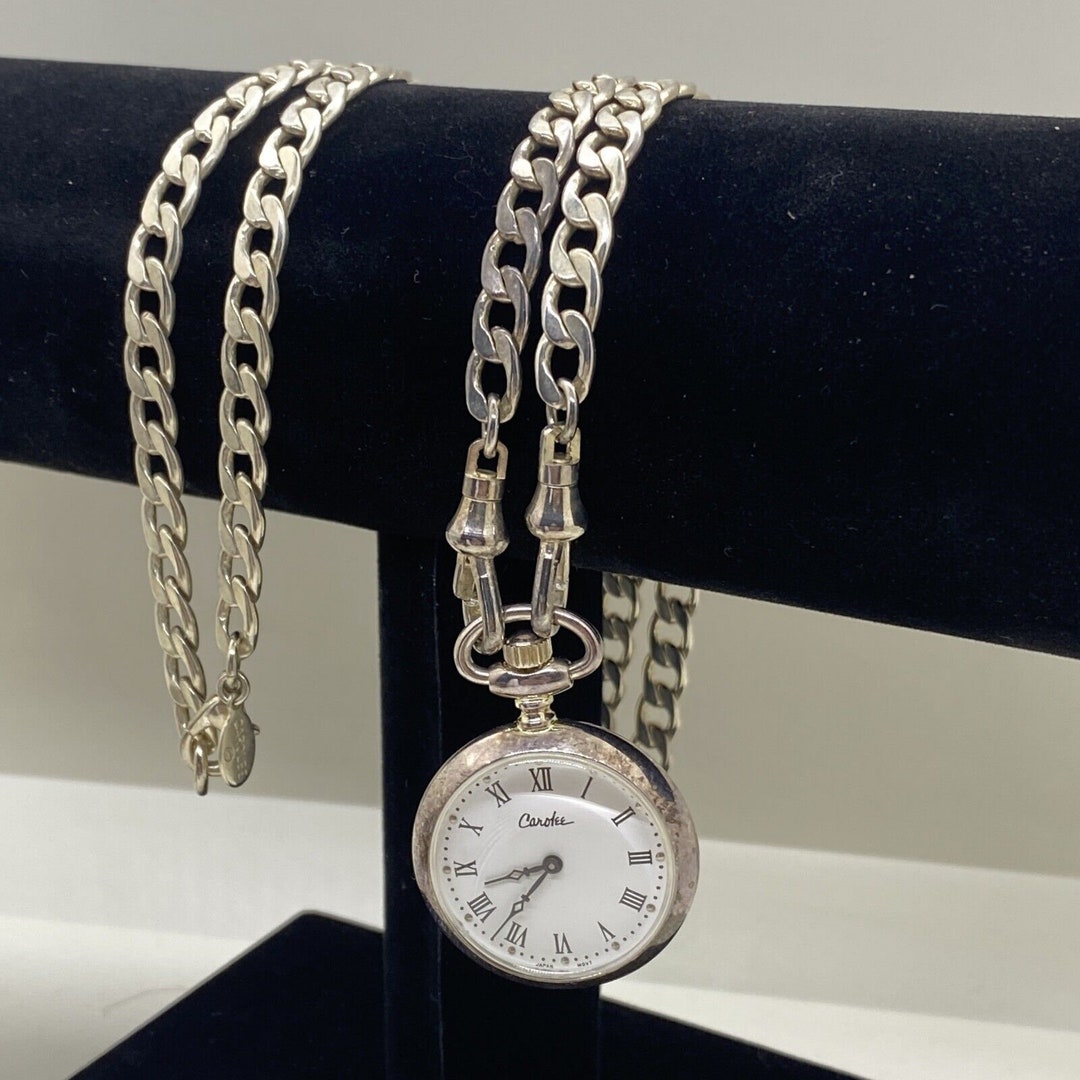 Vintage Carolee Women's Pocket Watch Silver Tone Quartz 30mm on 32 ...