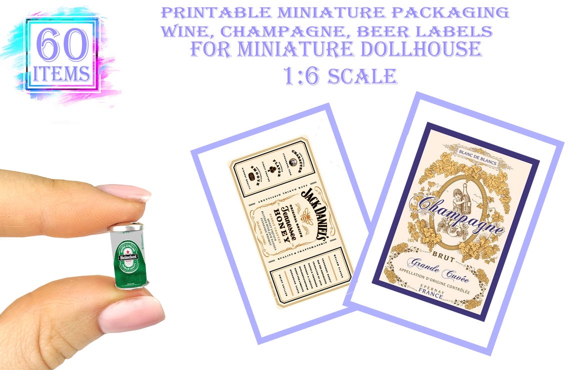 Printable Miniature Packaging Wine, Champagne, Beer Labels for ...