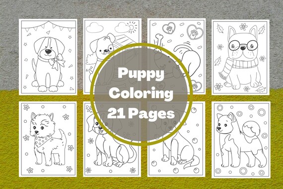 Puppy Coloring Pages/books for Kids to Learn Coloring 21 - Etsy