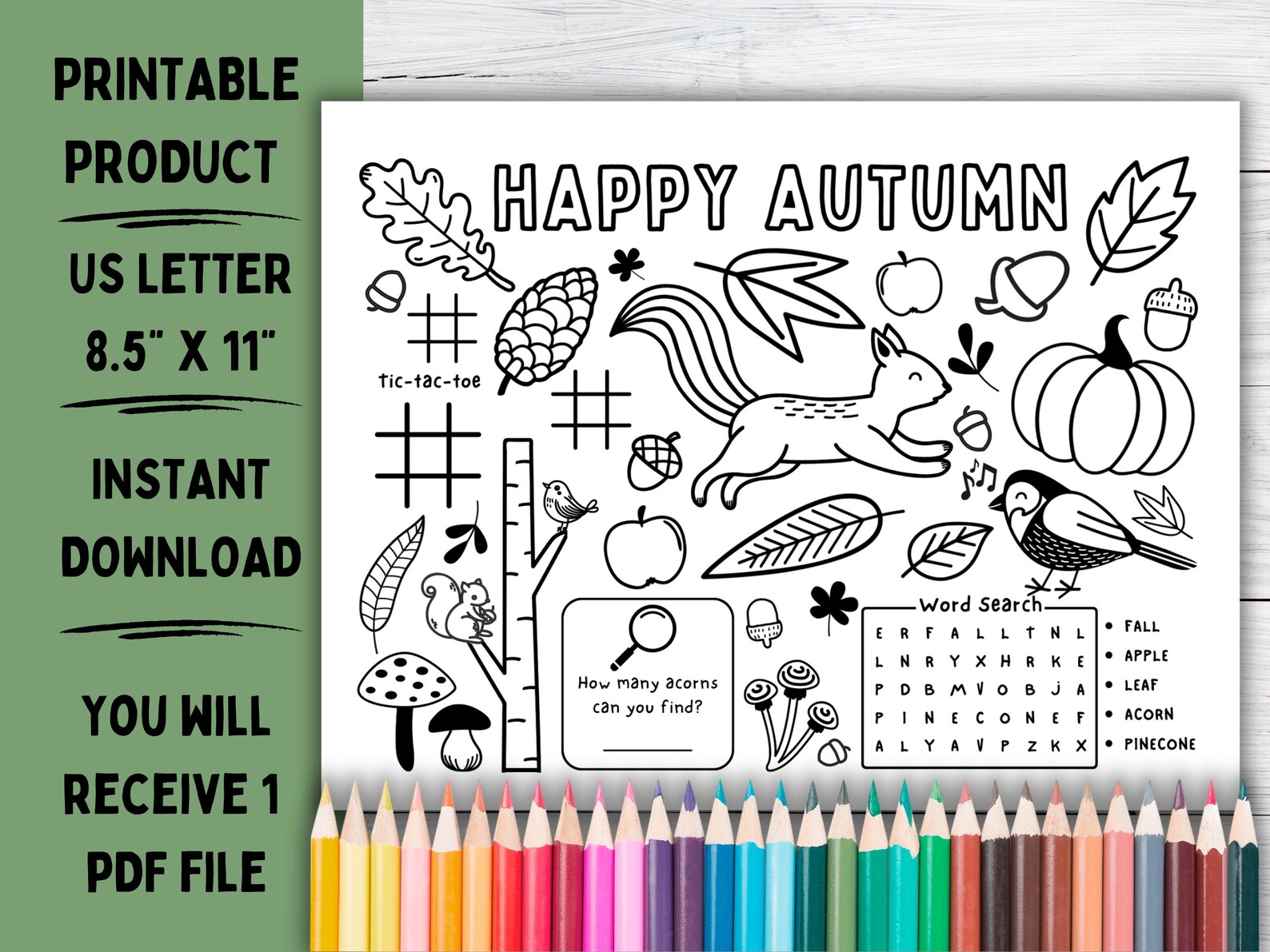 Cute Autumn Coloring Placemat | Fall Decor Printable Activities for ...