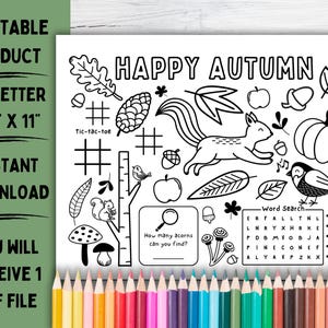 Cute Autumn Coloring Placemat | Fall Decor Printable Activities for ...