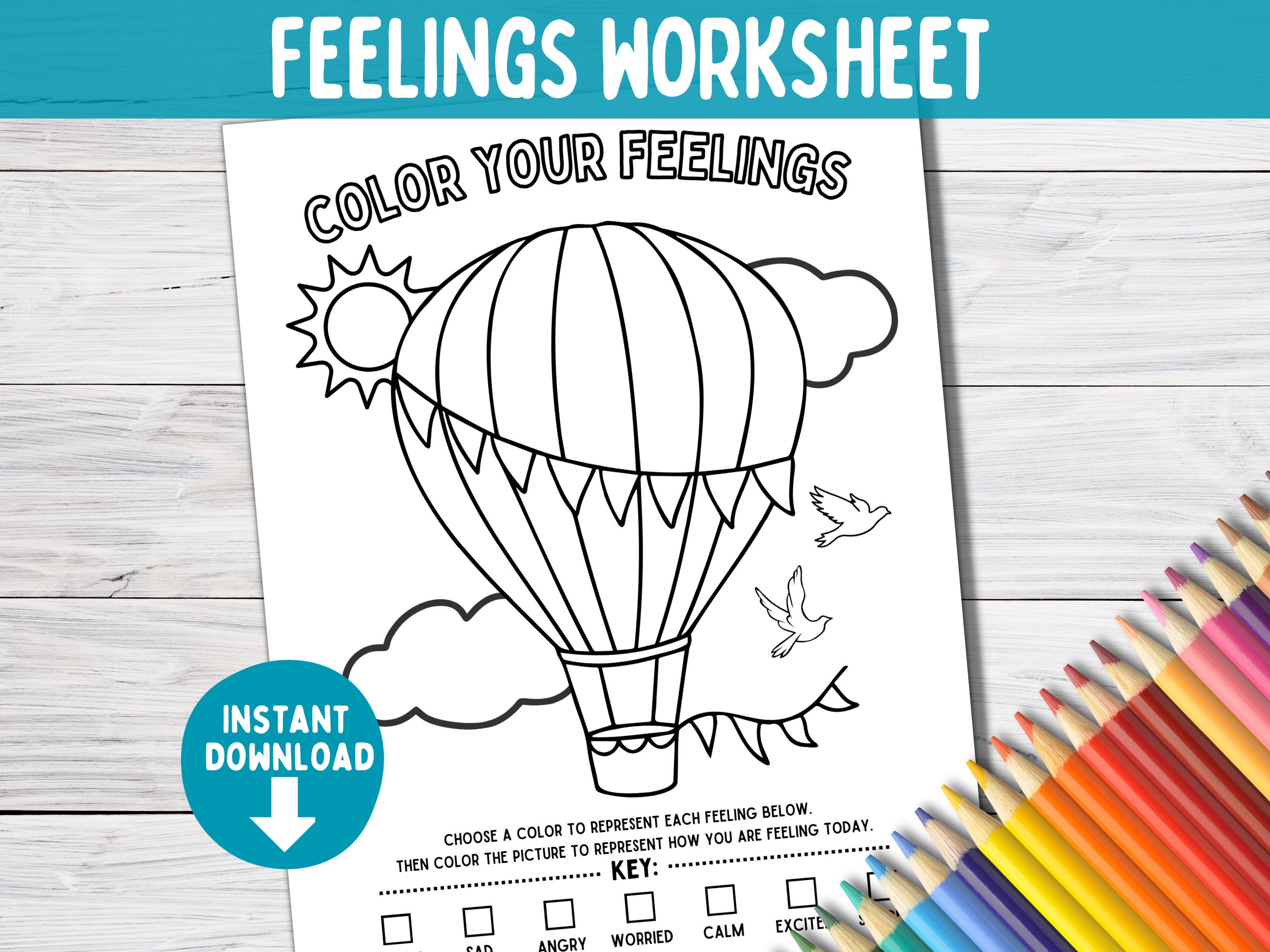 Feelings Coloring Page for Kids | Emotions Check-in Therapy Worksheet ...