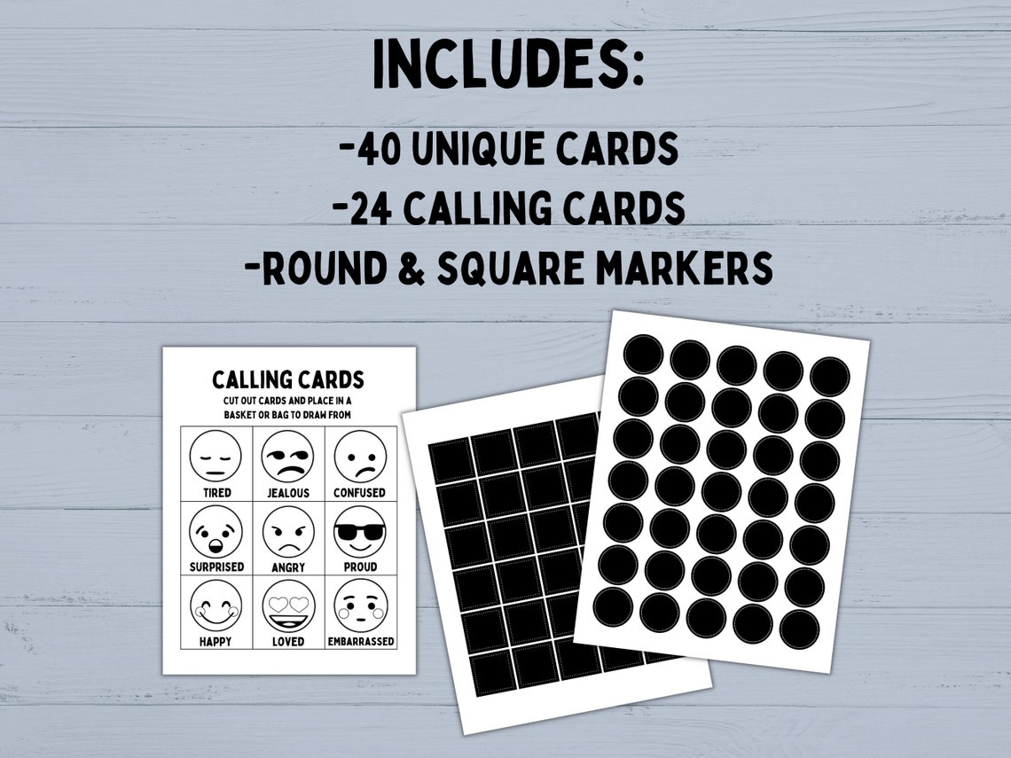 Emotions Feelings BINGO Game for Kids and Teens | Printable Emoji Bingo ...