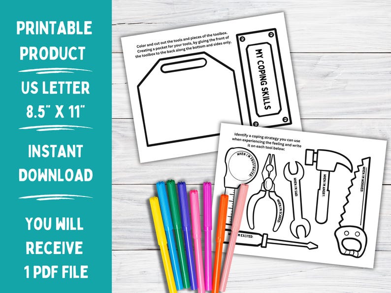 Coping Skills Toolbox Worksheet for Kids, Art Play Therapy Coloring ...