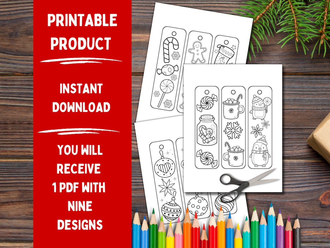 Christmas Coloring Bookmarks Printable | Holiday Coloring Page for Kids ...