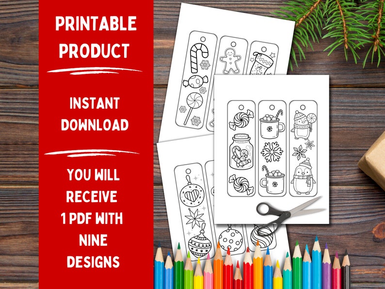 Christmas Coloring Bookmarks Printable | Holiday Coloring Page for Kids ...