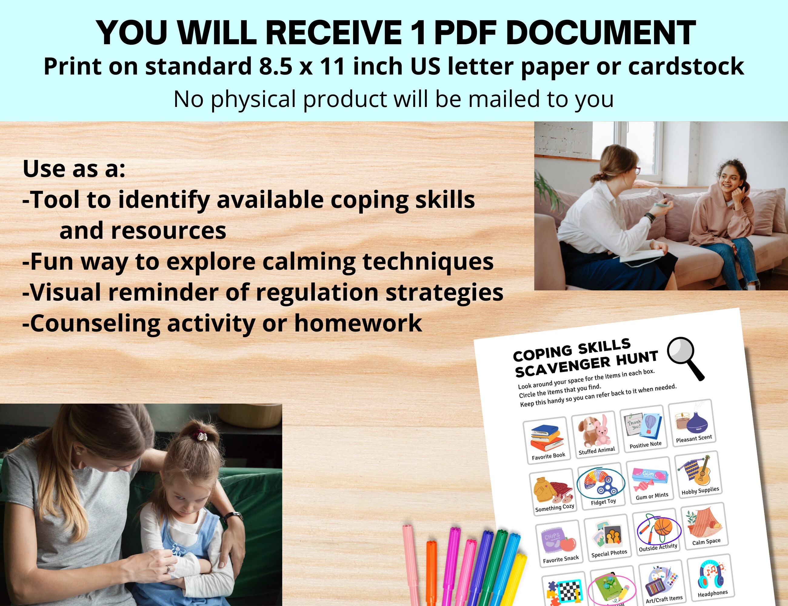 Coping Skills Scavenger Hunt Game for Kids and Teens Printable | Child ...