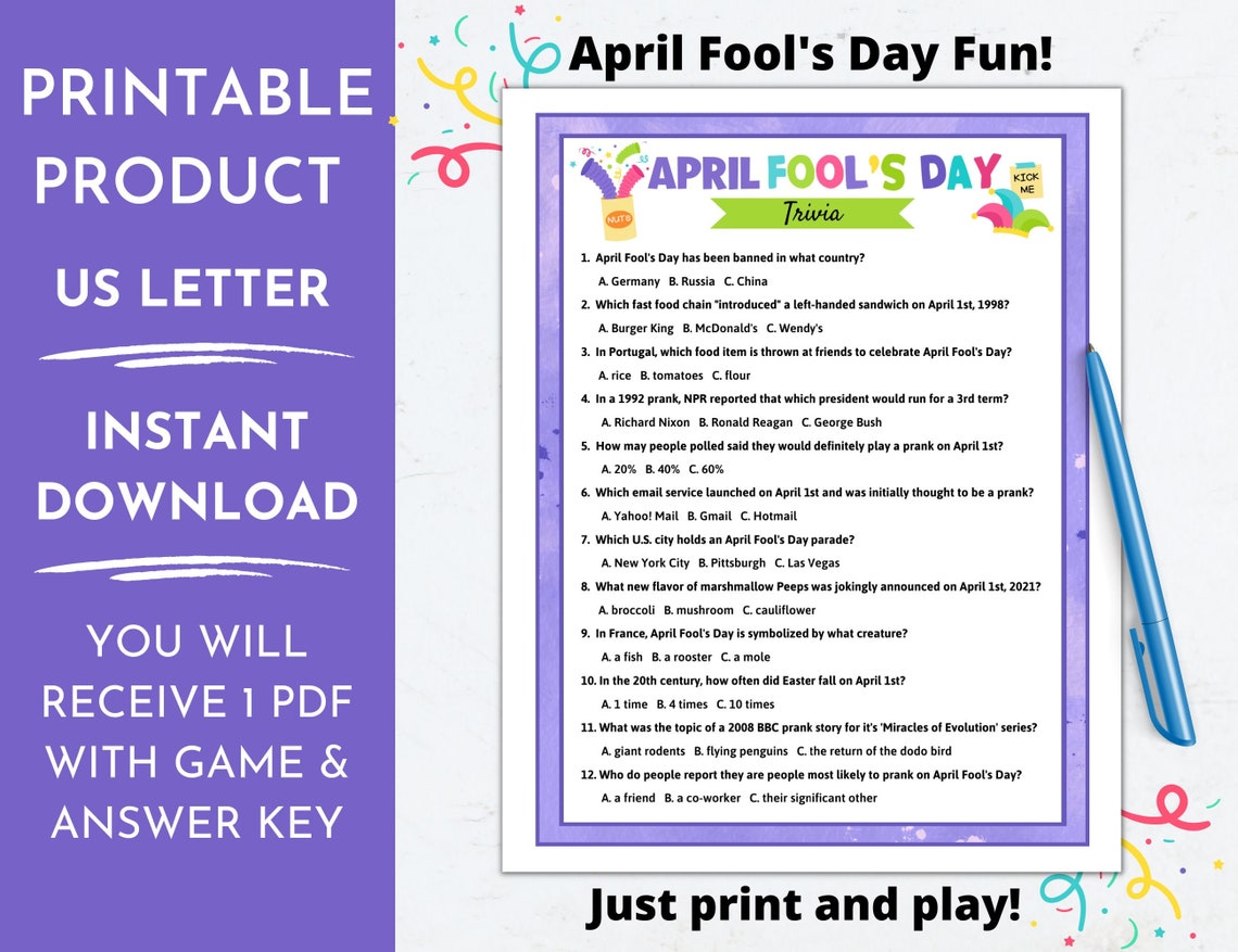 April Fools Day Trivia Game | Printable April Fool's Trivia Questions ...