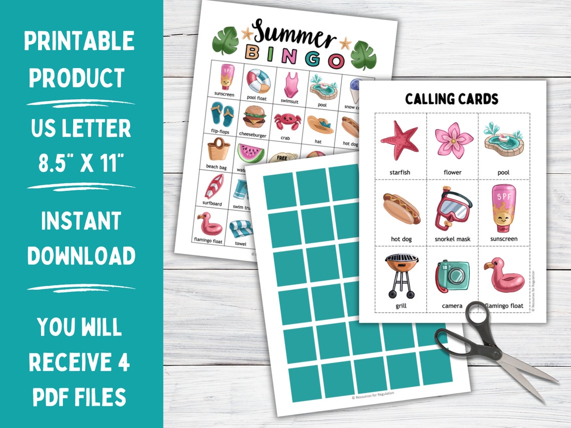 Summer BINGO Card for Kids and Teens, End of School Year Printable ...