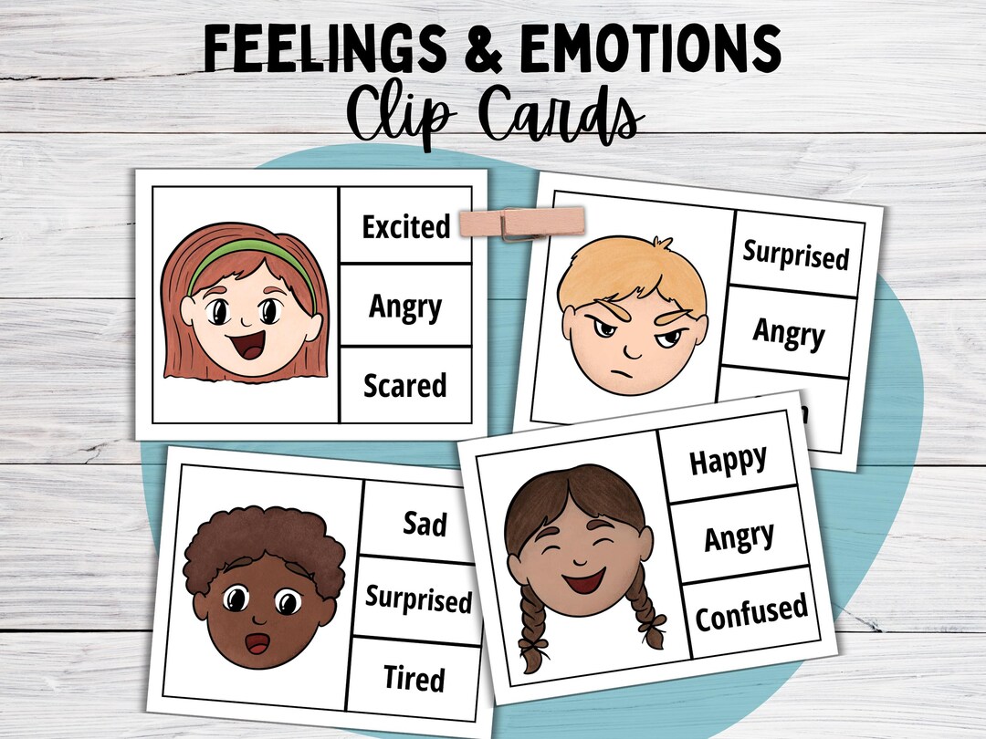 Feelings and Emotions Clip Cards With Diverse Kids, Preschool or ...