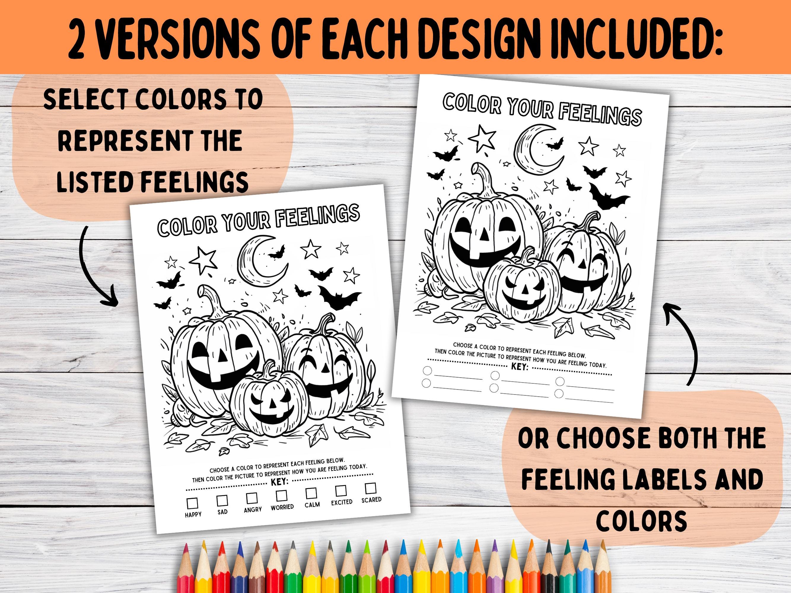 Feelings Emotions Halloween Coloring Page for Kids, Art Play Therapy ...
