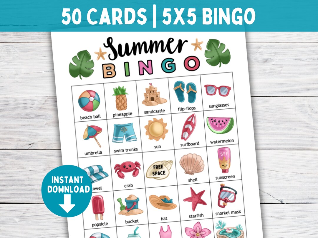 Summer BINGO Card for Kids and Teens, End of School Year Printable ...