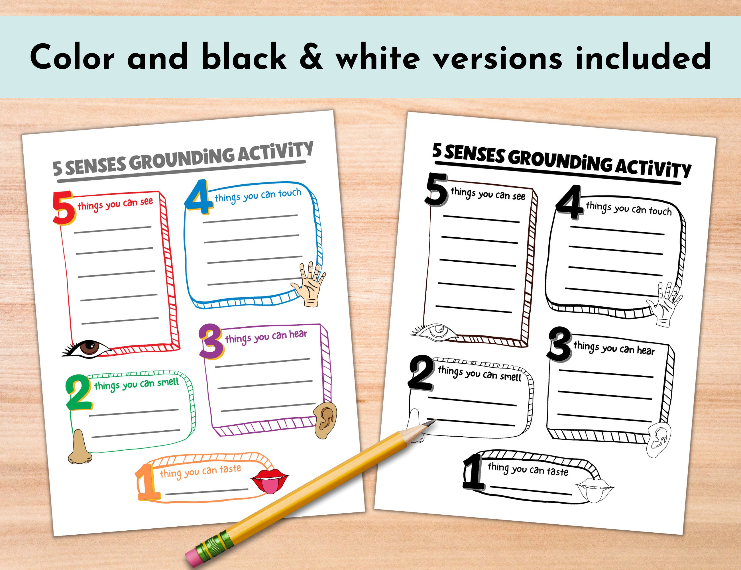 Mindfulness Worksheet for Kids and Teens | 5 Senses Grounding Activity ...