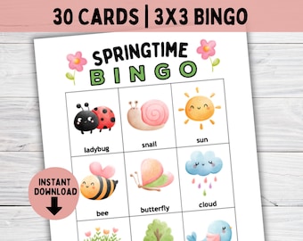 Spring Bingo Game, Kids Activity (PDF) - Etsy
