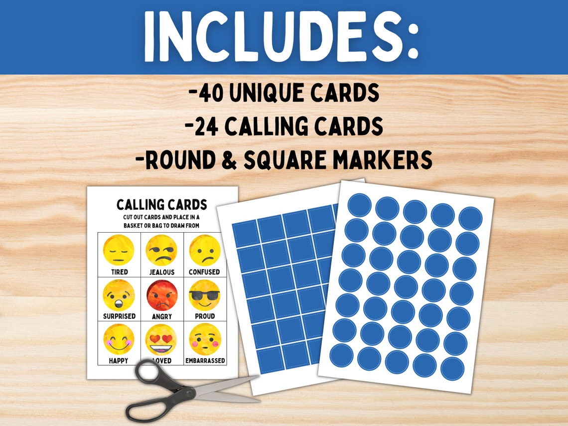 Emotions Feelings BINGO Game for Kids and Teens | Printable Emoji Bingo ...