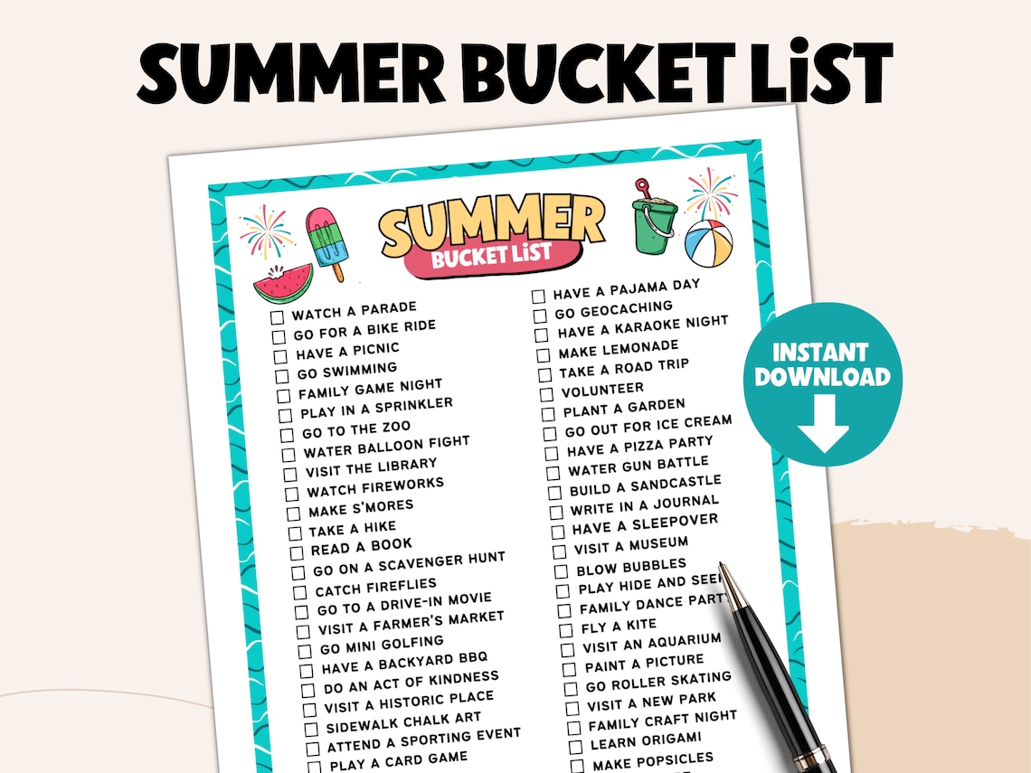 Summer Bucket List for Kids | Printable Summer Activities Checklist ...
