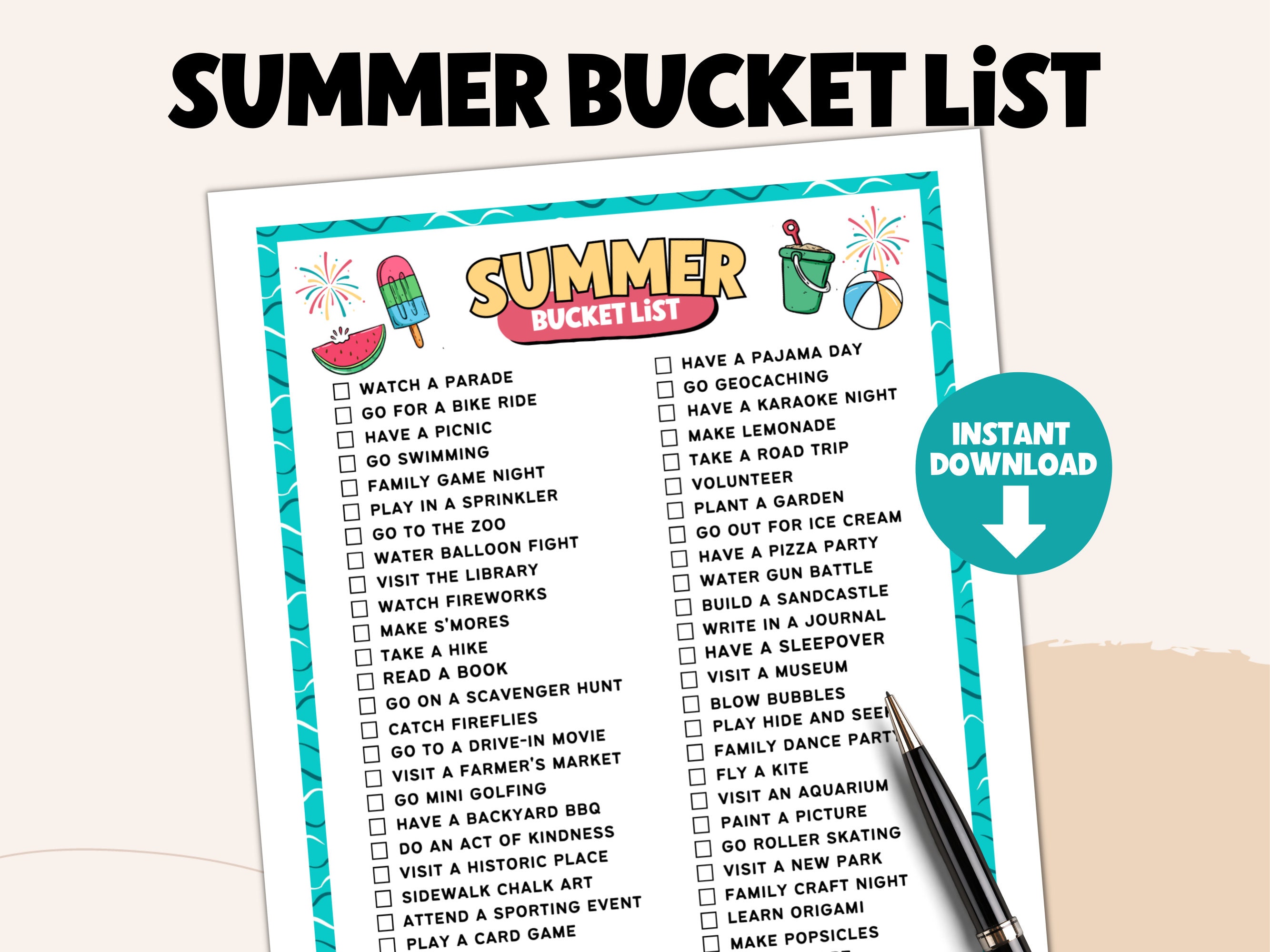 Summer Bucket List for Kids | Printable Summer Activities Checklist ...
