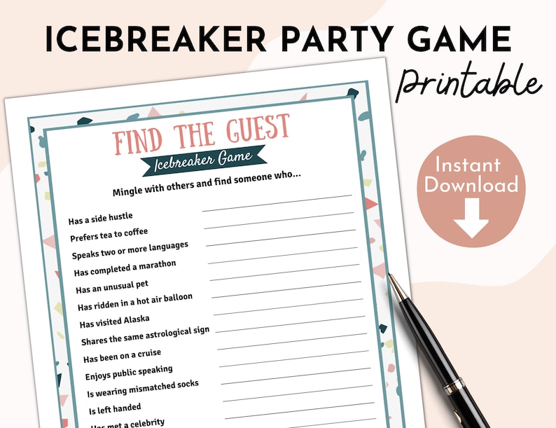 Find the Guest Human Scavenger Hunt | Icebreaker Party Game Printable ...