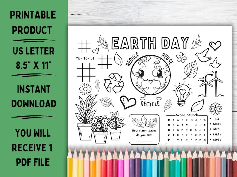 Earth Day Coloring Placemat Printable | Earth Day Coloring Page for ...