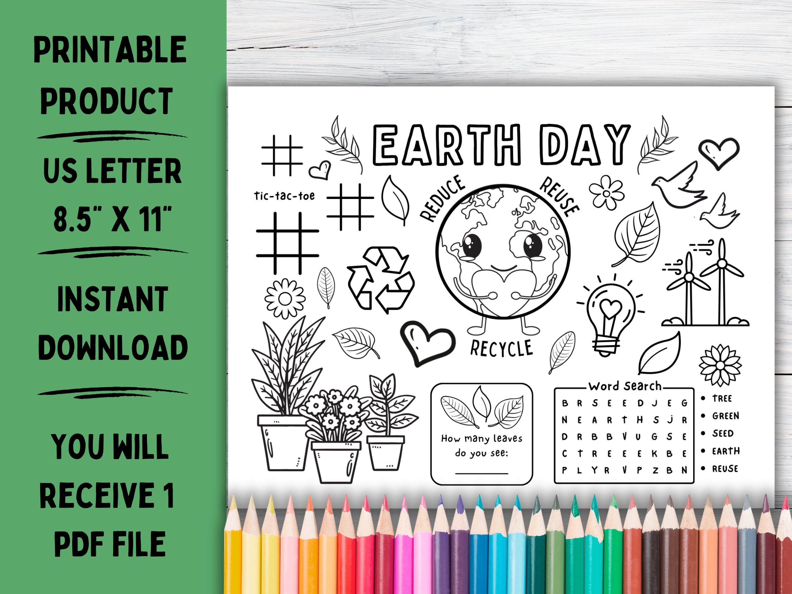 Earth Day Coloring Placemat Printable | Earth Day Coloring Page for ...