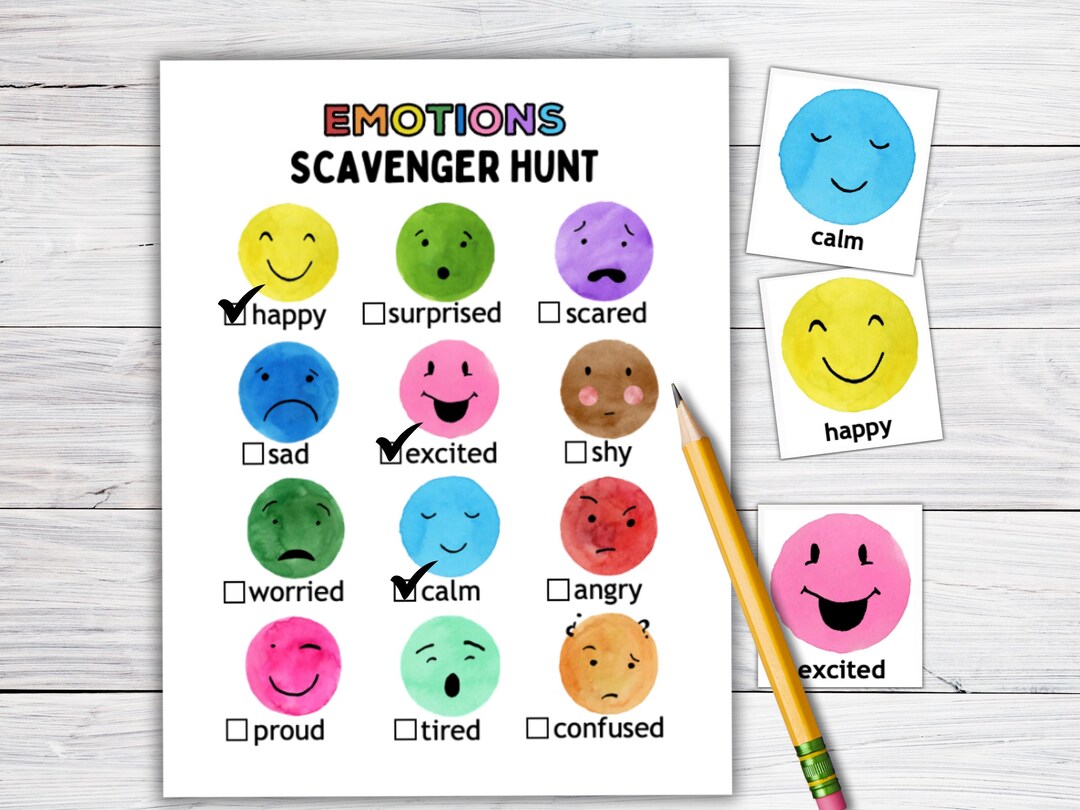 Cute Preschool Emotions Scavenger Hunt Game, Play Therapy CBT Tools ...